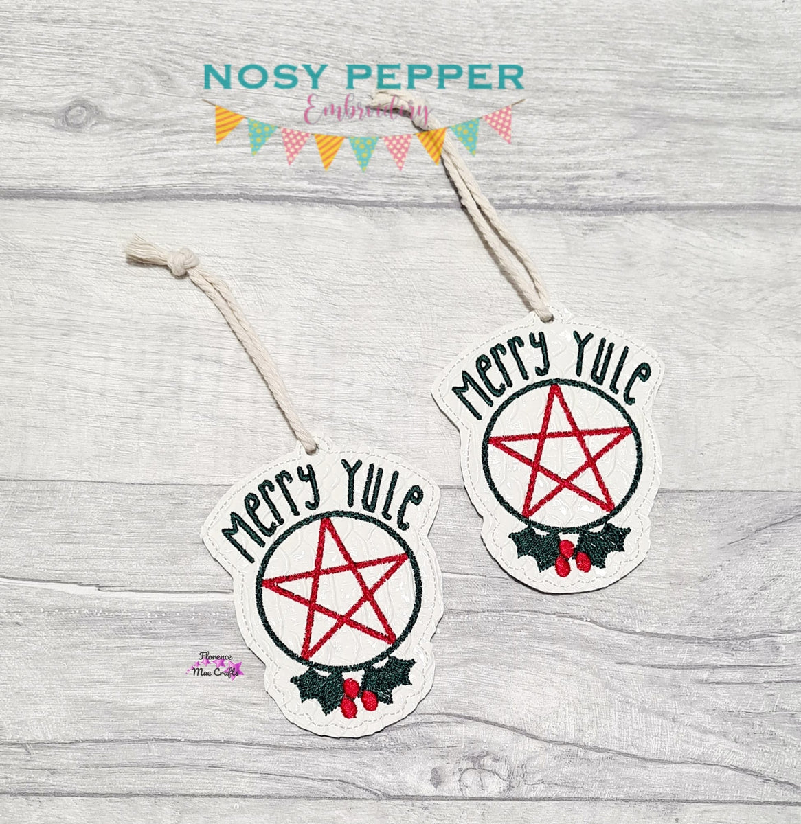 Merry Yule ornament 4x4 machine embroidery design DIGITAL DOWNLOAD ...