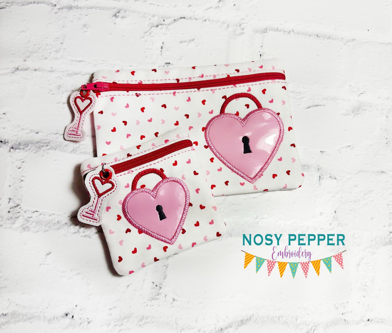 Heart lock applique ITH Bag and charm machine embroidery design (5 siz ...