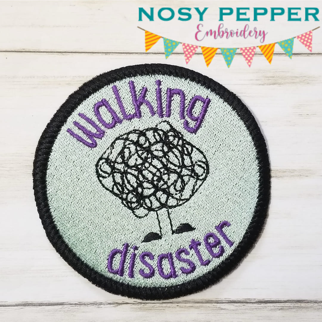 Walking Disaster Patch machine embroidery design (2 sizes included) DI – Nosy Pepper Patterns