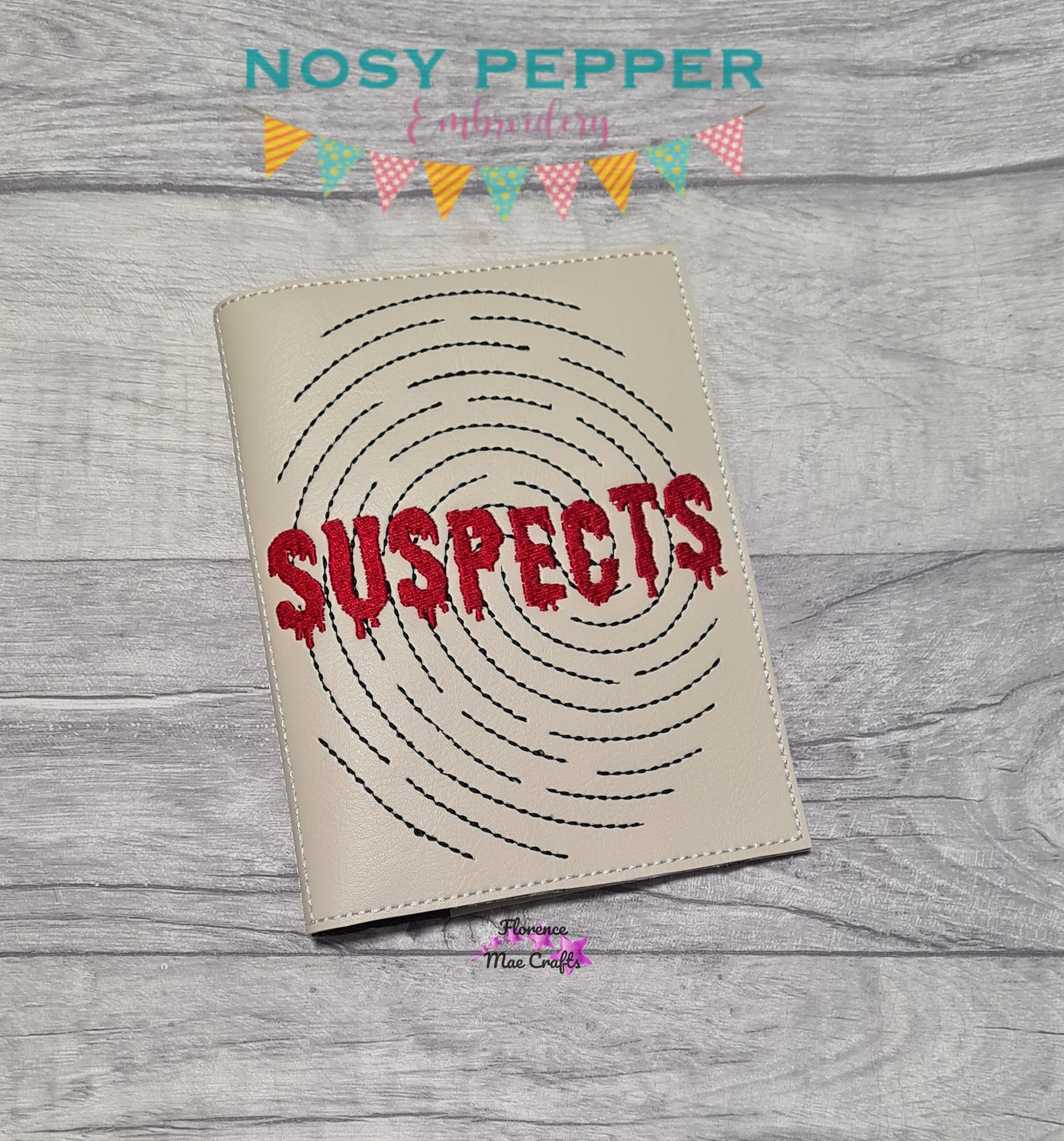 Suspects notebook cover machine embroidery file (2 sizes available) DI ...