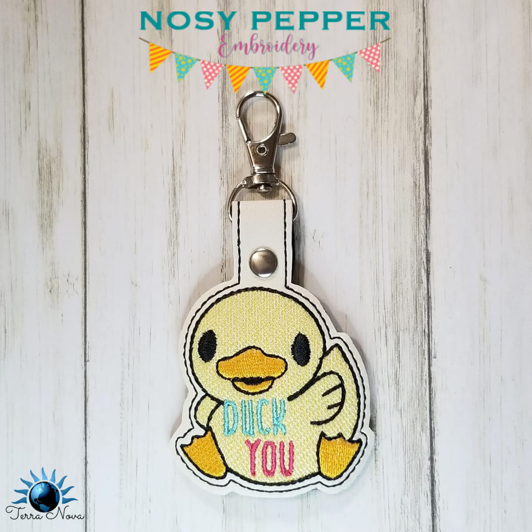 Duck you snap tab and eyelet fob machine embroidery design (snap tab a ...