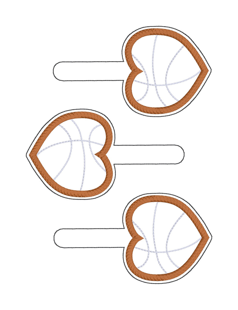 Basketball Heart applique eyelet fob and snap tab machine embroidery d ...