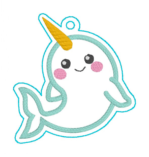 Narwhal Applique set machine embroidery designs (includes bookmark/bag ...