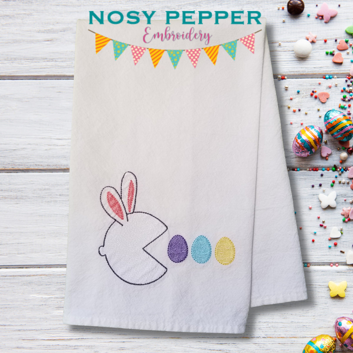 Pac-Bunny embroidery design (5 sizes included) DIGITAL DOWNLOAD – Nosy ...